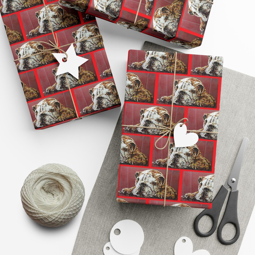 Bulldog Puppy Collage Wrapping Paper ,custom Artwork for Unique Gift ...