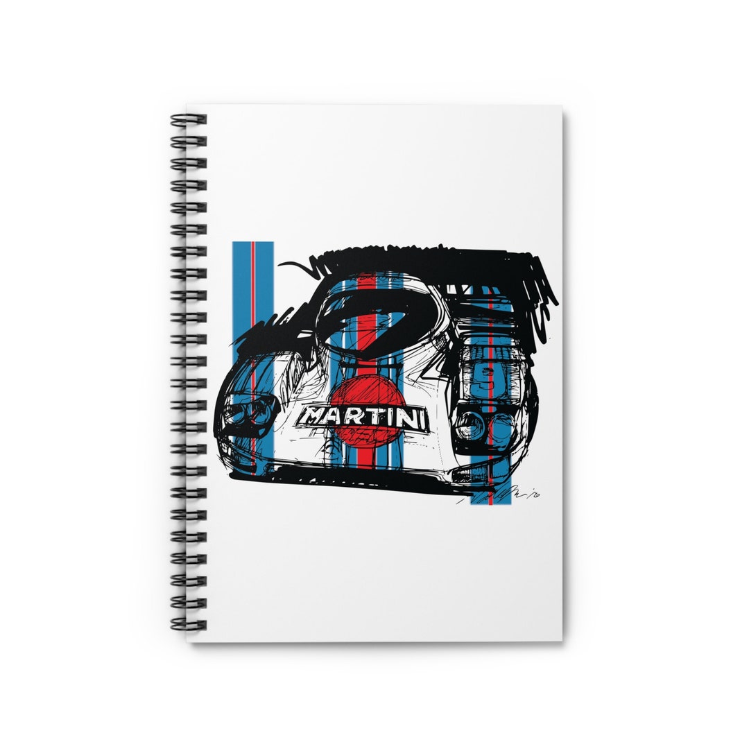 Martini Porsche Racing Hand Drawn Artwork Journal Spiral Notebook Ruled ...
