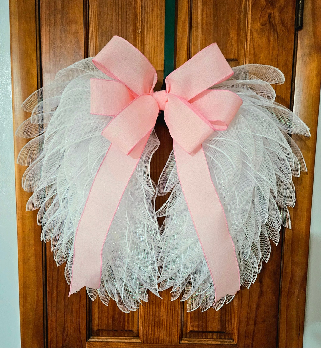 Angel Wings Wreath Pink Bow - Etsy
