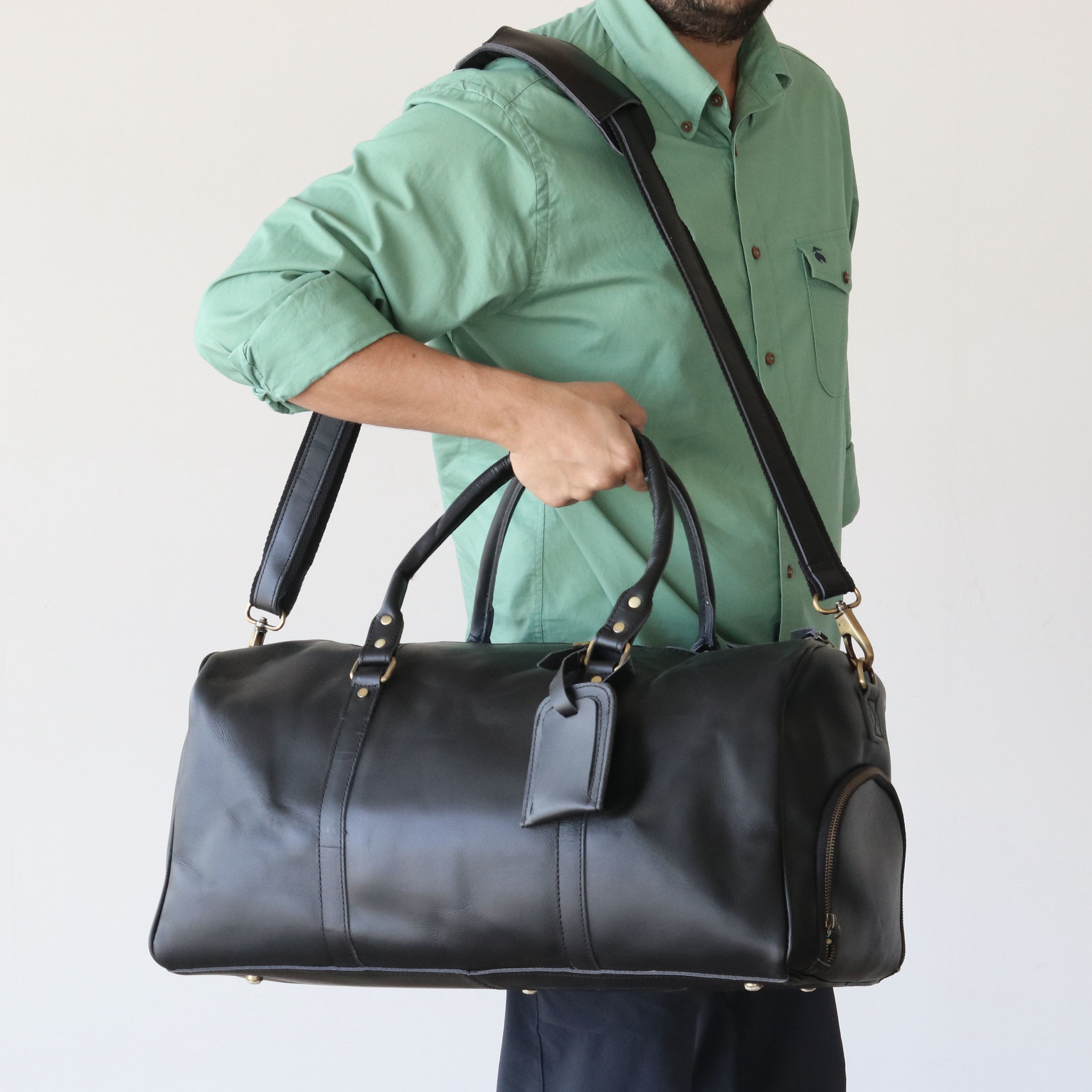 Personalized Leather Duffle Bag, Engraved Luggage Tag - Etsy