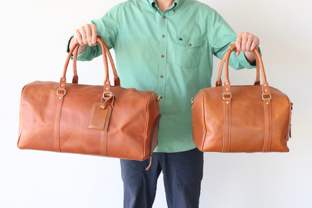 Personalized Leather Duffle Bag, Engraved Luggage Tag - Etsy
