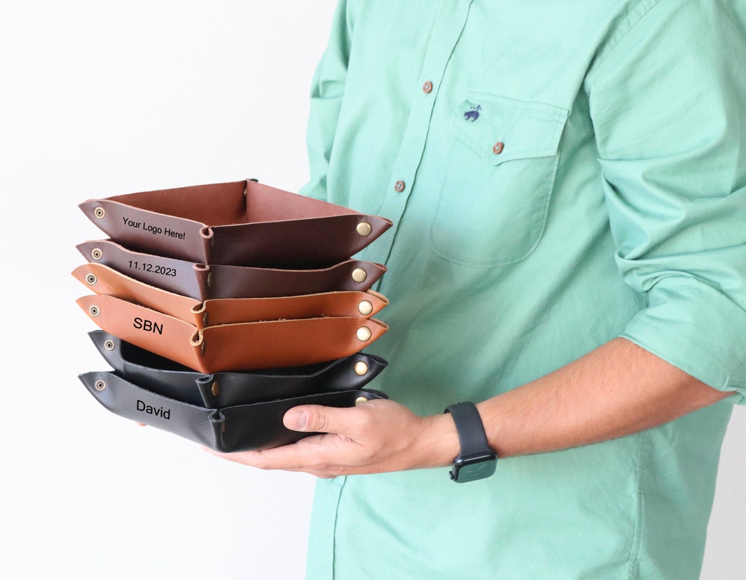 Monogrammed Leather Valet Tray, Engraved Valet Snap Tray, Personalized ...