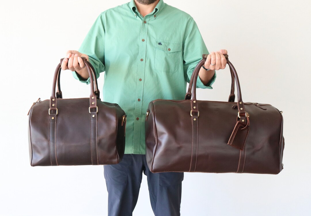 Personalized Leather Duffle Bag, Engraved Luggage Tag, Travel Bag - Etsy