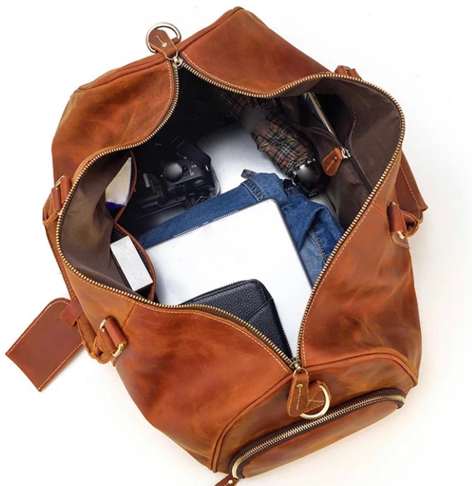 Personalized Leather Duffle Bag Set, Toiletry Bag and Luggage Tag - Etsy