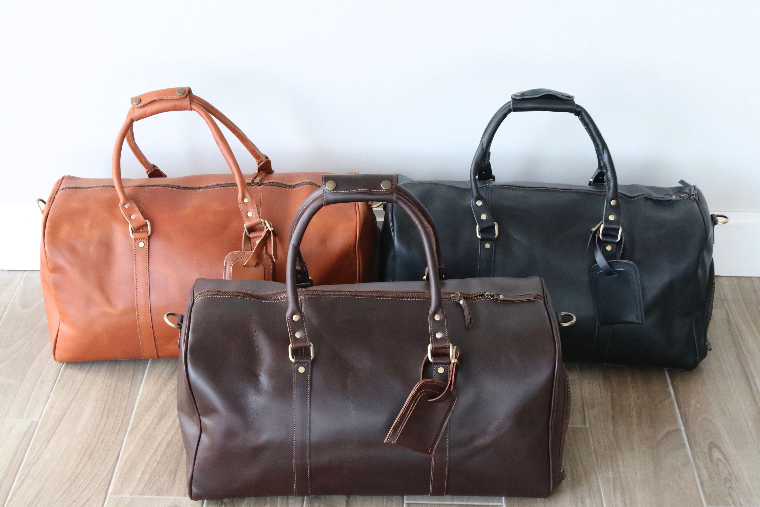 Personalized Leather Duffle Bag Set, Toiletry Bag and Luggage Tag - Etsy