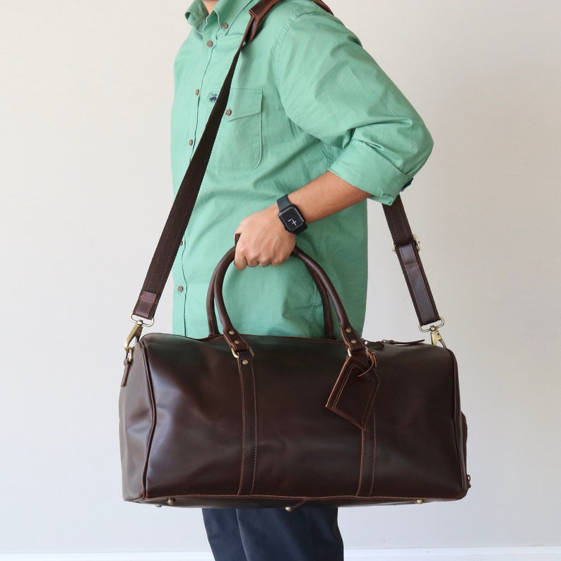 Personalized Leather Duffle Bag, Engraved Luggage Tag - Etsy