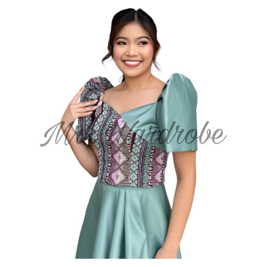 Sage Green Ethnic Filipiniana Top and Asymetrical Skirt Set - Etsy