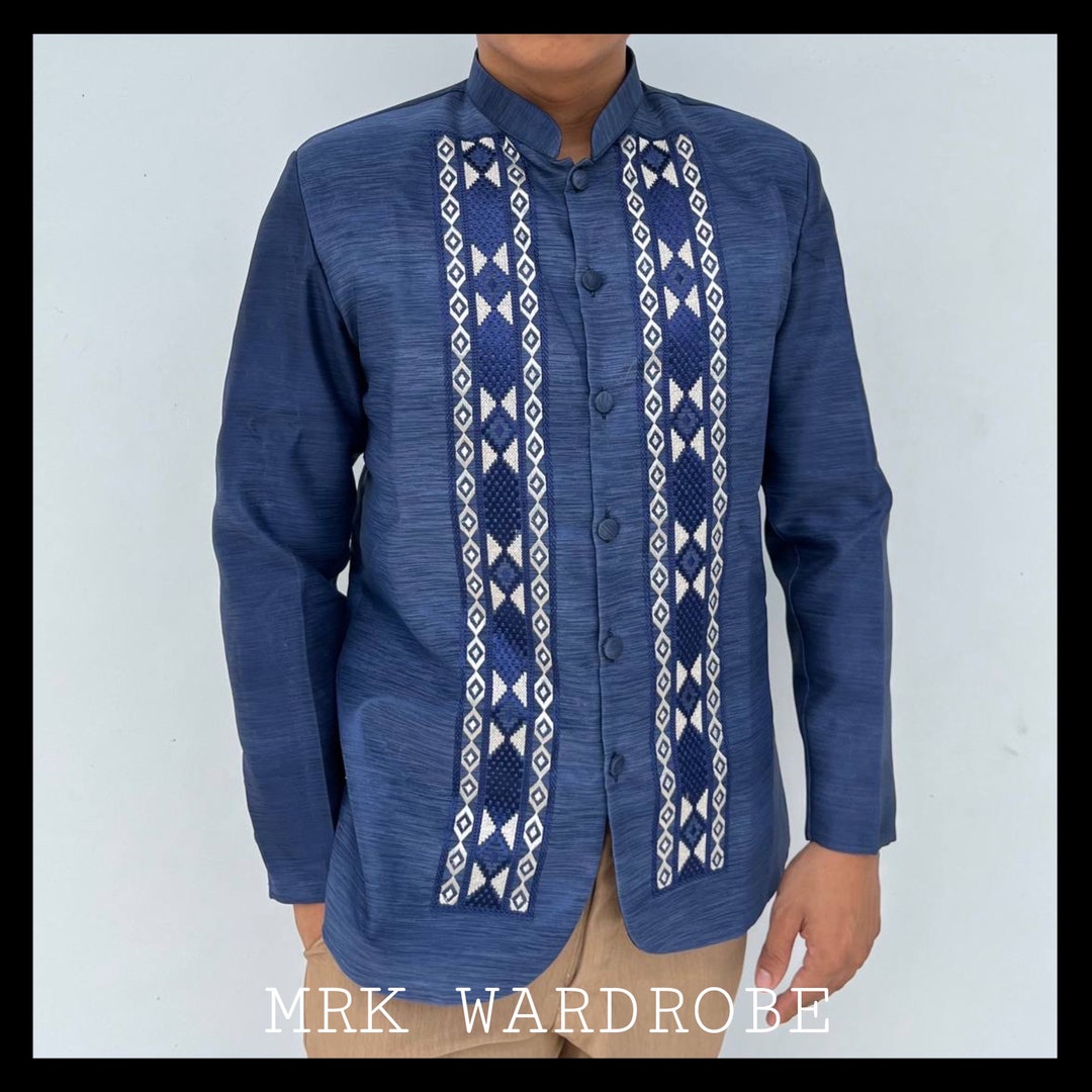 Chinese Collar Traditional Filipino Clothes Coat Barong- Navy Blue - Etsy
