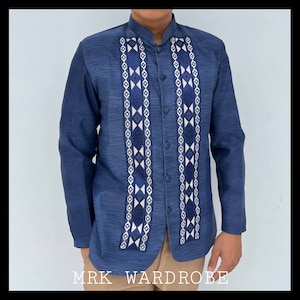 Chinese Collar Traditional Filipino Clothes Coat Barong- Navy Blue - Etsy