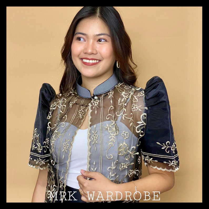 Chinese Collar Embroidered Bolero Filipiniana- Rose - Etsy