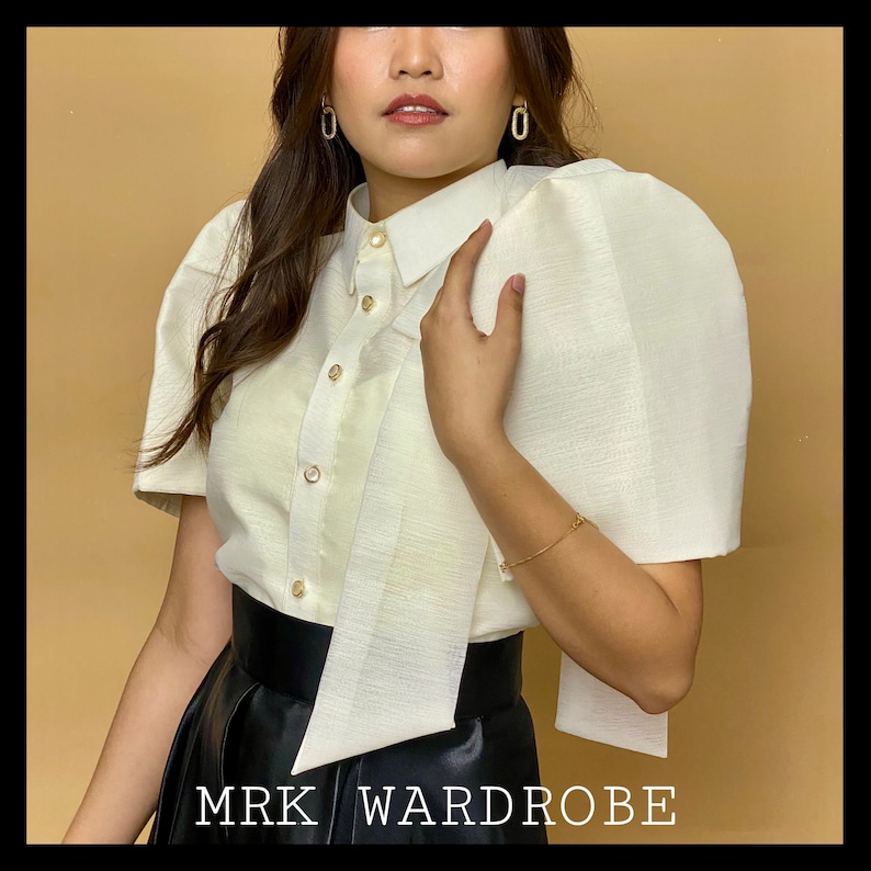 Cream Plain Filipiniana Cropped Top Es Top Etsy