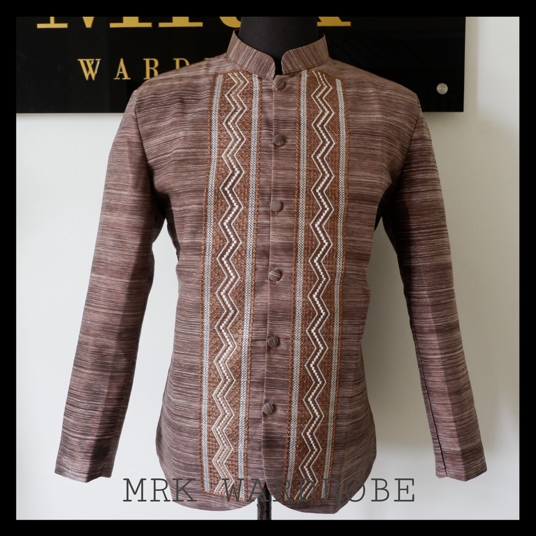 Chinese Collar Traditional Filipino Clothes Coat Barong- Chocolate ...