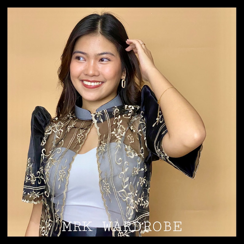 Chinese Collar Embroidered Bolero Filipiniana- Rose - Etsy