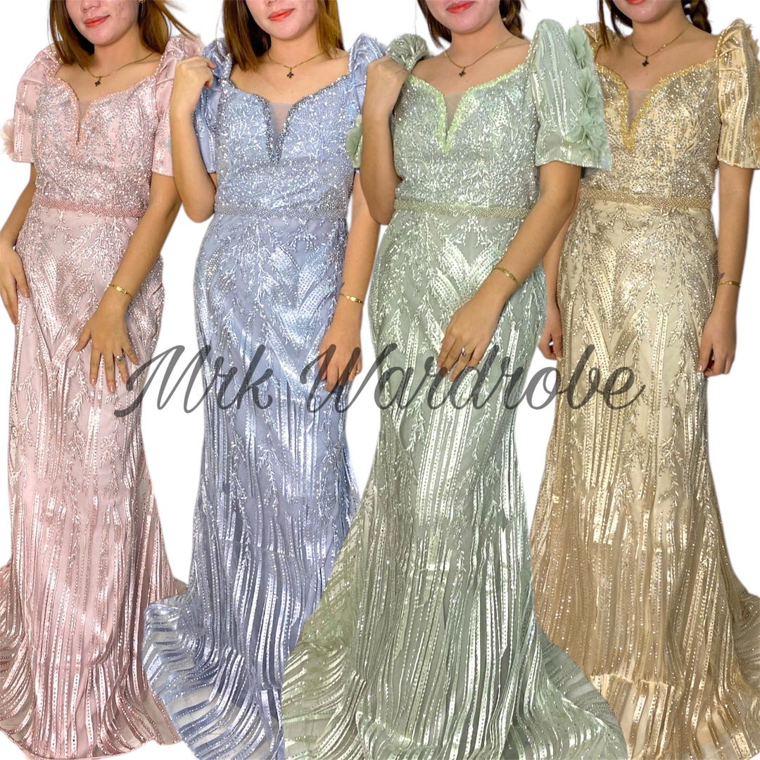 Filipiniana Gown- Full Sequinned Embroidered Lace With Flower Details ...
