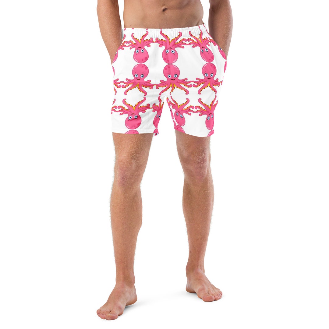 Men's Swim Trunks-white Pink Octopus - Etsy