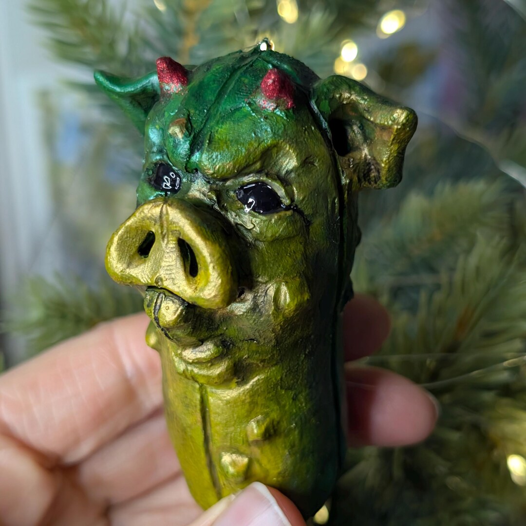 Spicy Dill Piggle Green Pig Pickle Ornament, Original Handmade in Nova ...