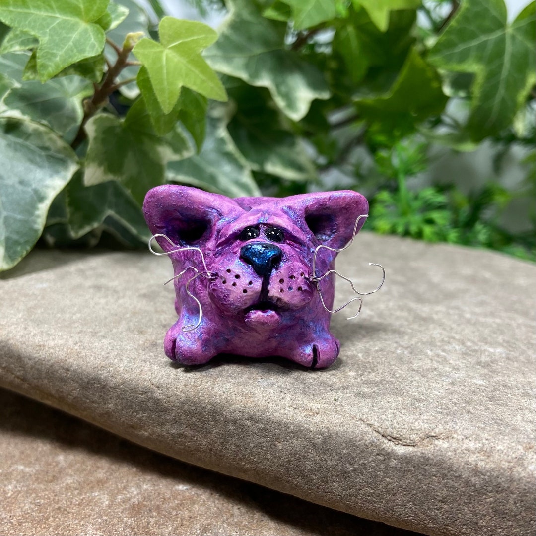 Ink Cat Figurine, Purple & Blue Ink Spot Kitty, Handmade Original - Etsy