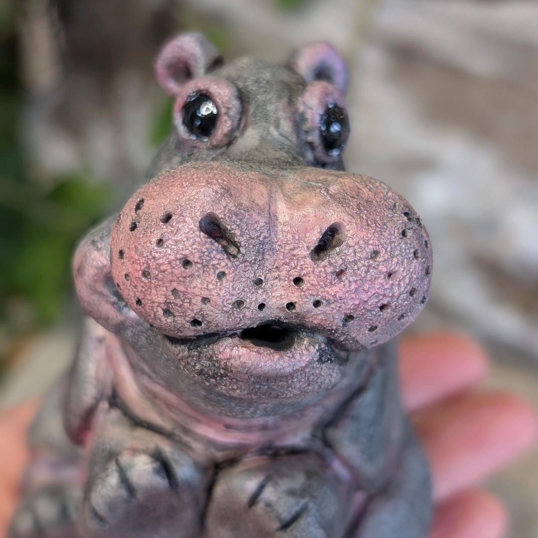 Hippopotamus Sculpture, Young Baby Hippo Calf Figurine, House Hippo ...