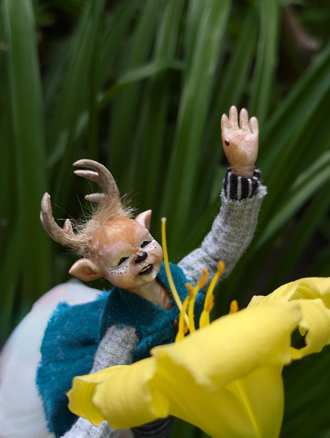 Faun Elf Art Doll, Dren the Dear Deer Fae, Horned Elven Protective ...