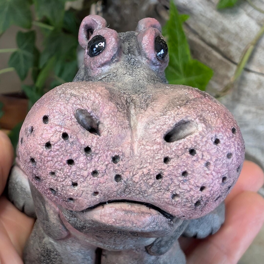 Hippopotamus Sculpture, Sitting Pretty, Young Baby Hippo Calf Figurine ...