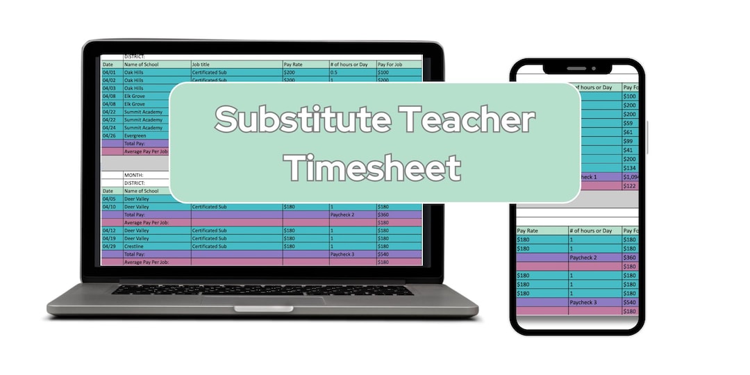 Substitute Teacher Timesheet & Pay Rate Tracker - Etsy