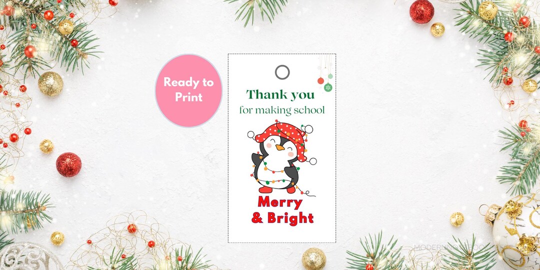 Merry & Bright Penguin Gift Tags: Printable Holiday Goodie Bag Tags ...