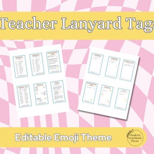 Editable Emoji Teacher Lanyard Tags: Schedule, Student List (digital ...