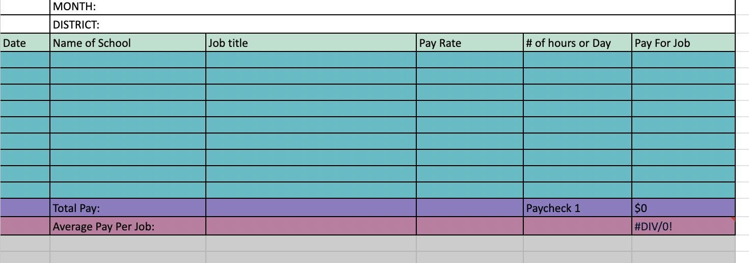 Substitute Teacher Timesheet & Pay Rate Tracker - Etsy