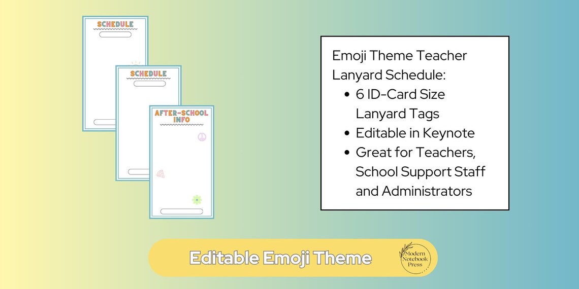 Editable Emoji Teacher Lanyard Tags: Schedule, Student List (digital ...