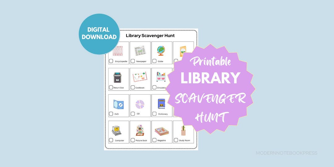 Library Scavenger Hunt for Kids: Printable Activity (PDF Download) - Etsy