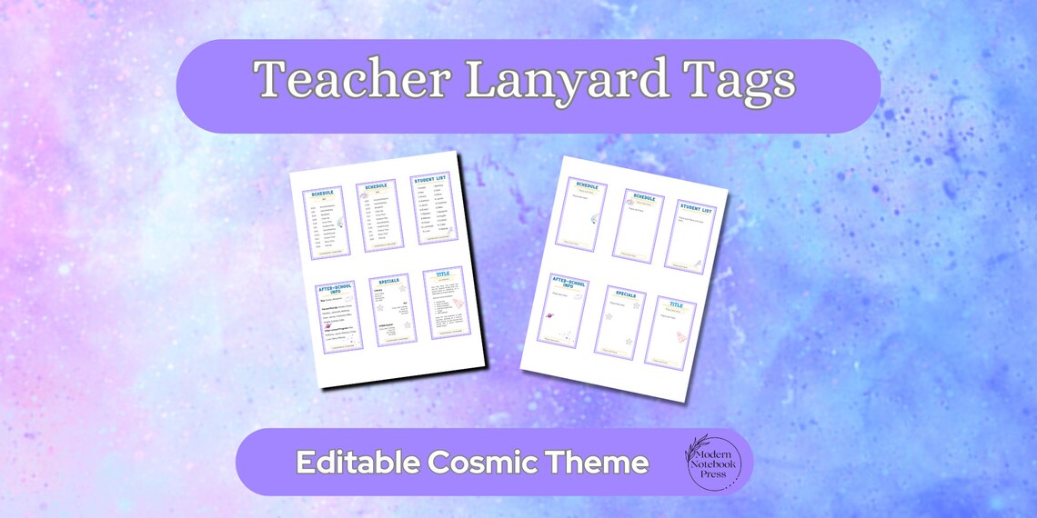 Cosmic Teacher Lanyard Tags: Editable Schedule, Student List (digital ...