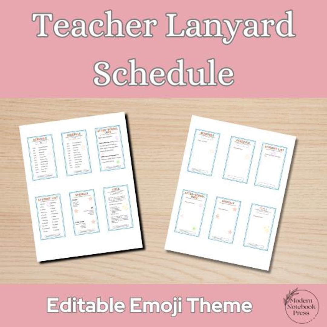 Editable Emoji Teacher Lanyard Tags: Schedule, Student List (digital ...