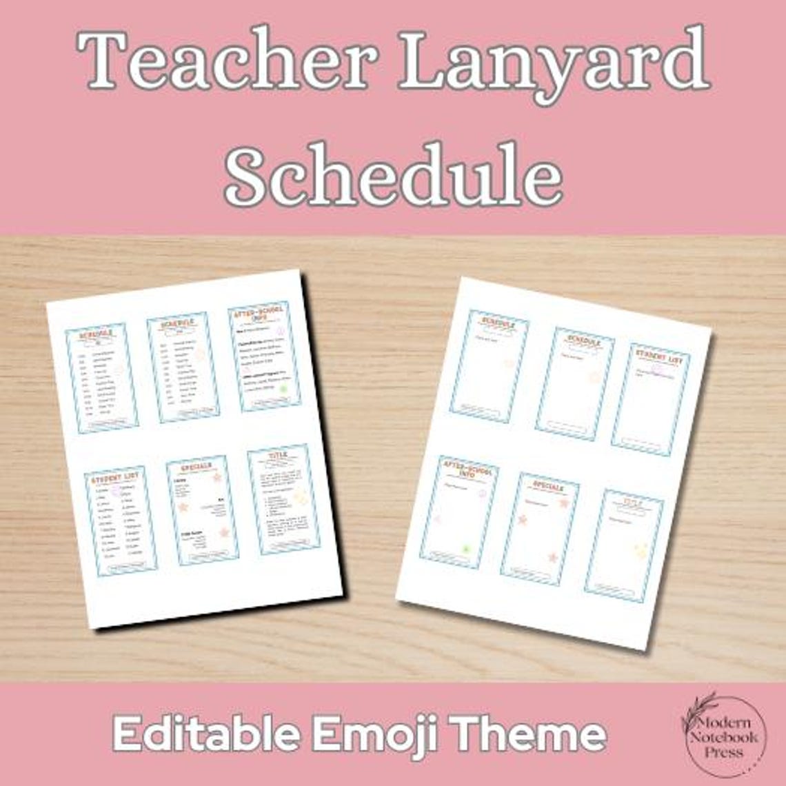 Editable Teacher Lanyard Tags, Emoji Theme: Schedule, Student List ...