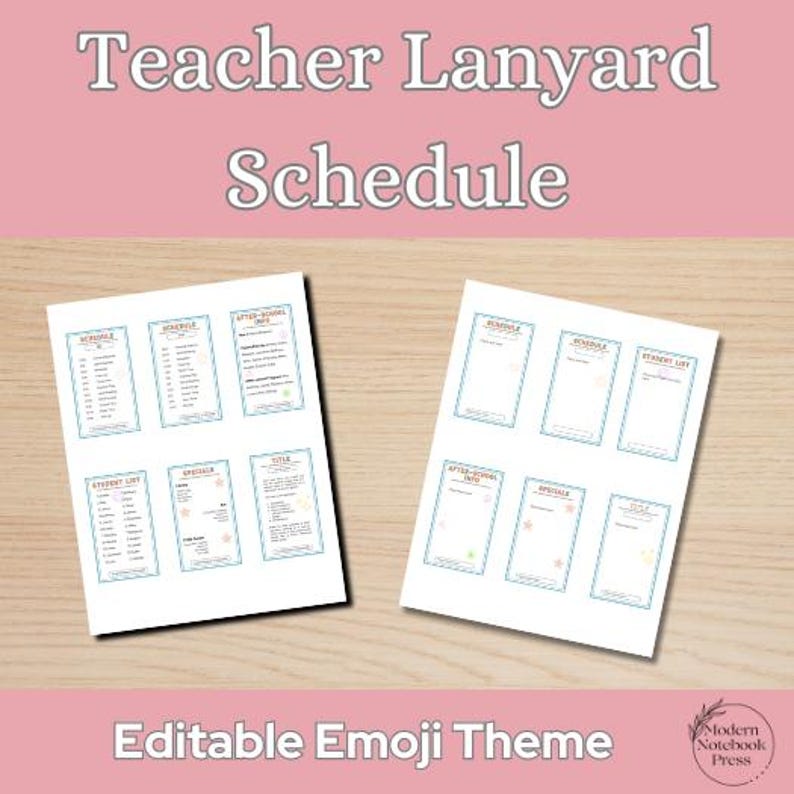 Editable Emoji Teacher Lanyard Tags: Schedule, Student List (digital ...