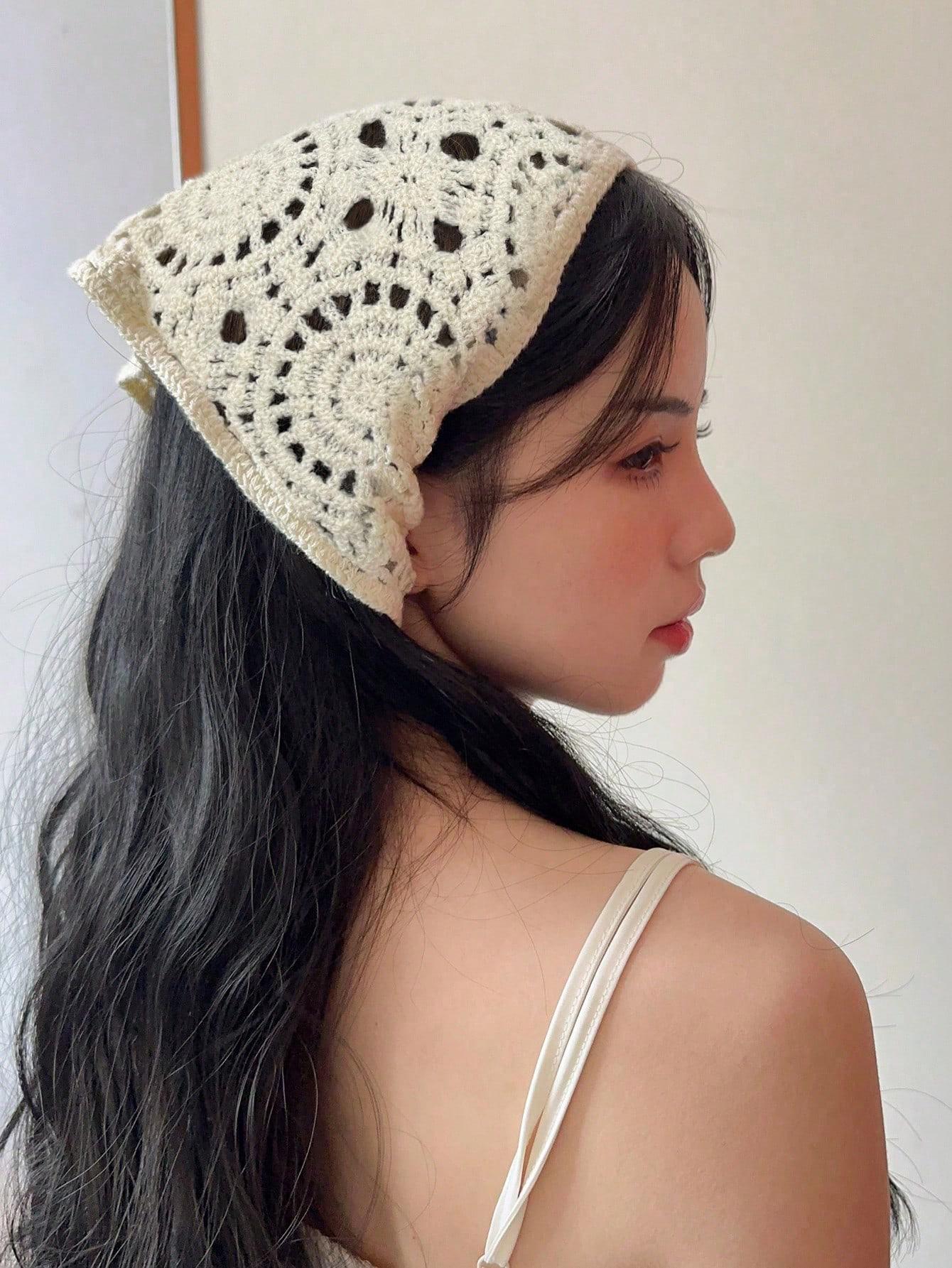 One Piece of French Vintage Headscarf, Women Sweet and Cute Crochet ...