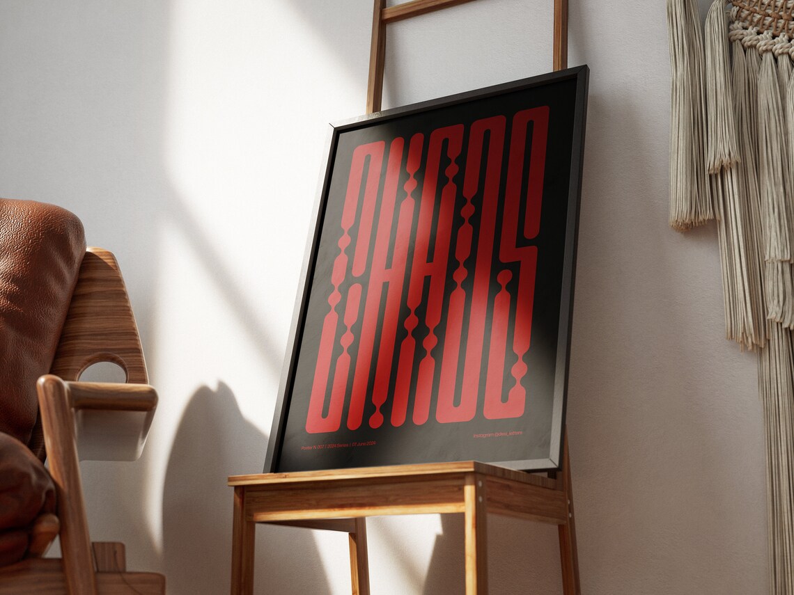 Punky Wall Art in Black & Red, Chaos Poster Lettering Bold Typography ...