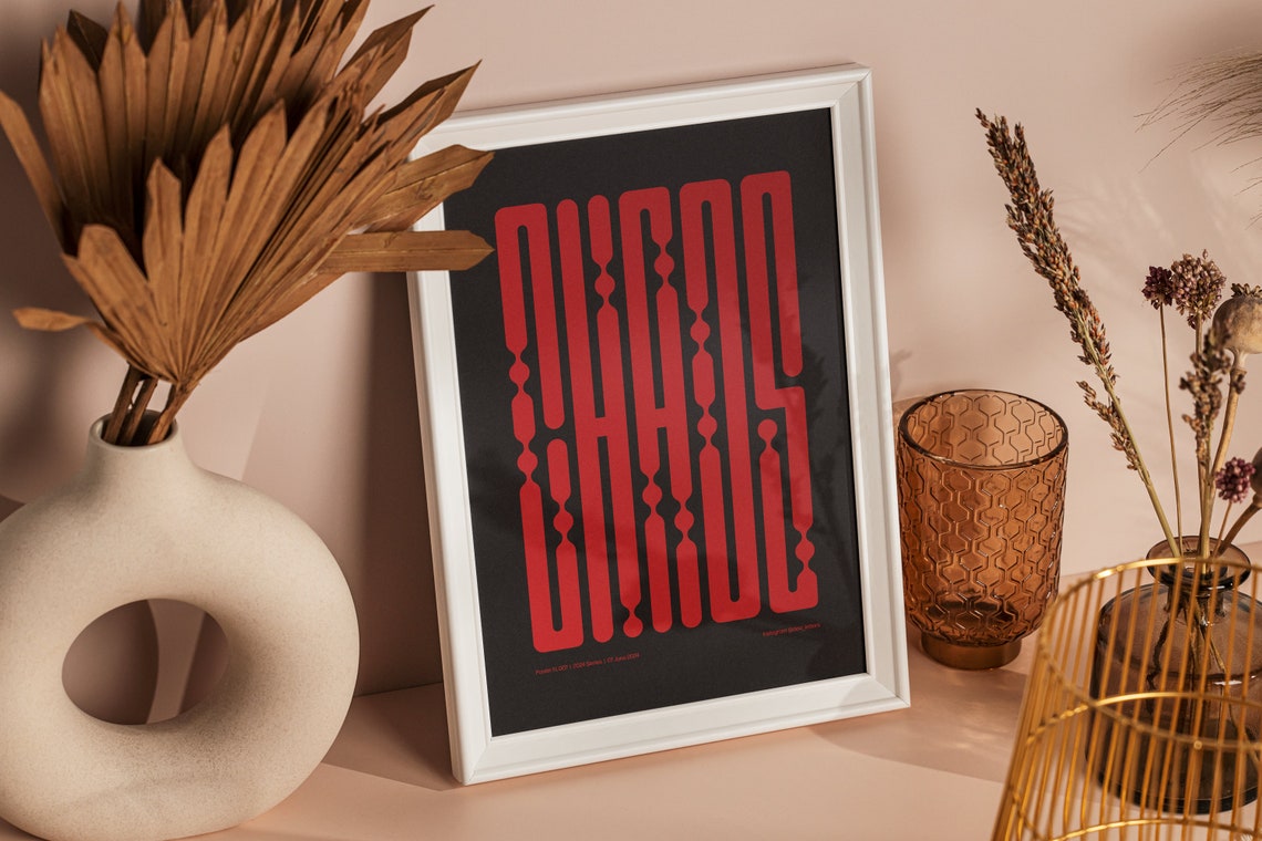 Punky Wall Art in Black & Red, Chaos Poster Lettering Bold Typography ...