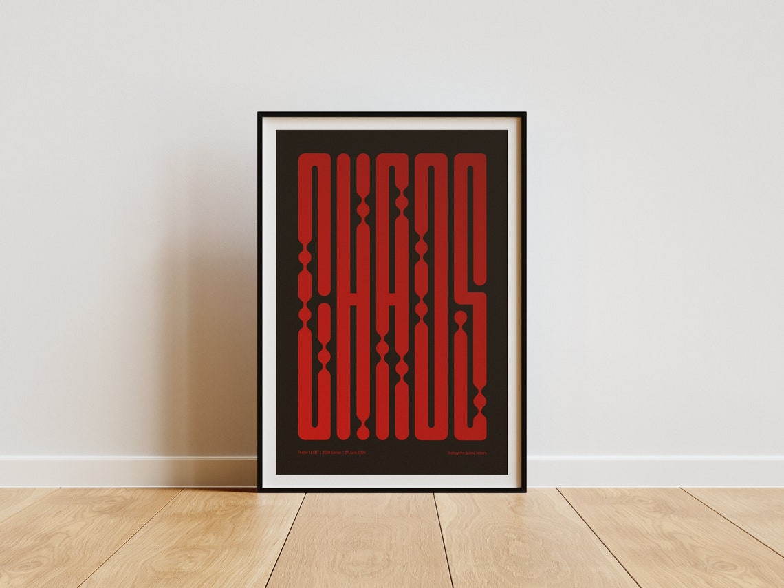 Punky Wall Art in Black & Red, Chaos Poster Lettering Bold Typography ...