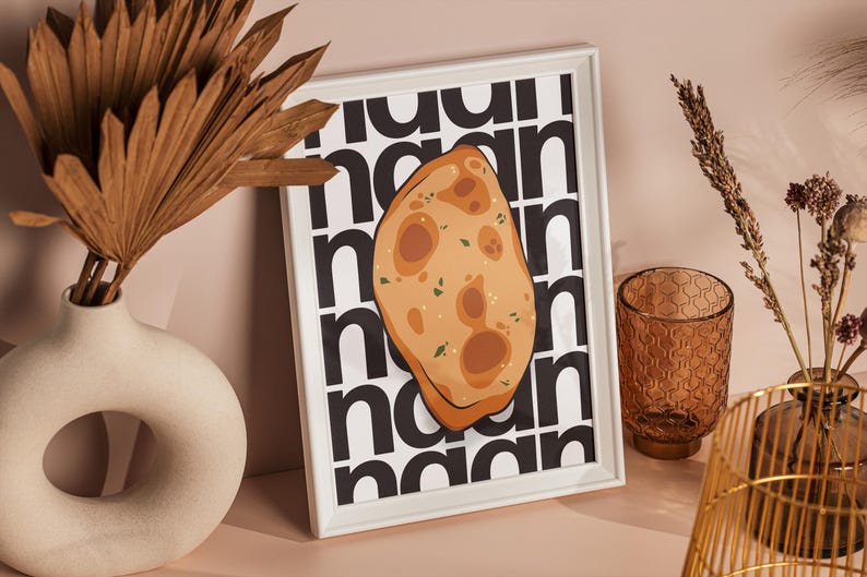 Indian Food Poster, Desi Foodie Wall Art, Garlic Naan, Restaurant Art ...