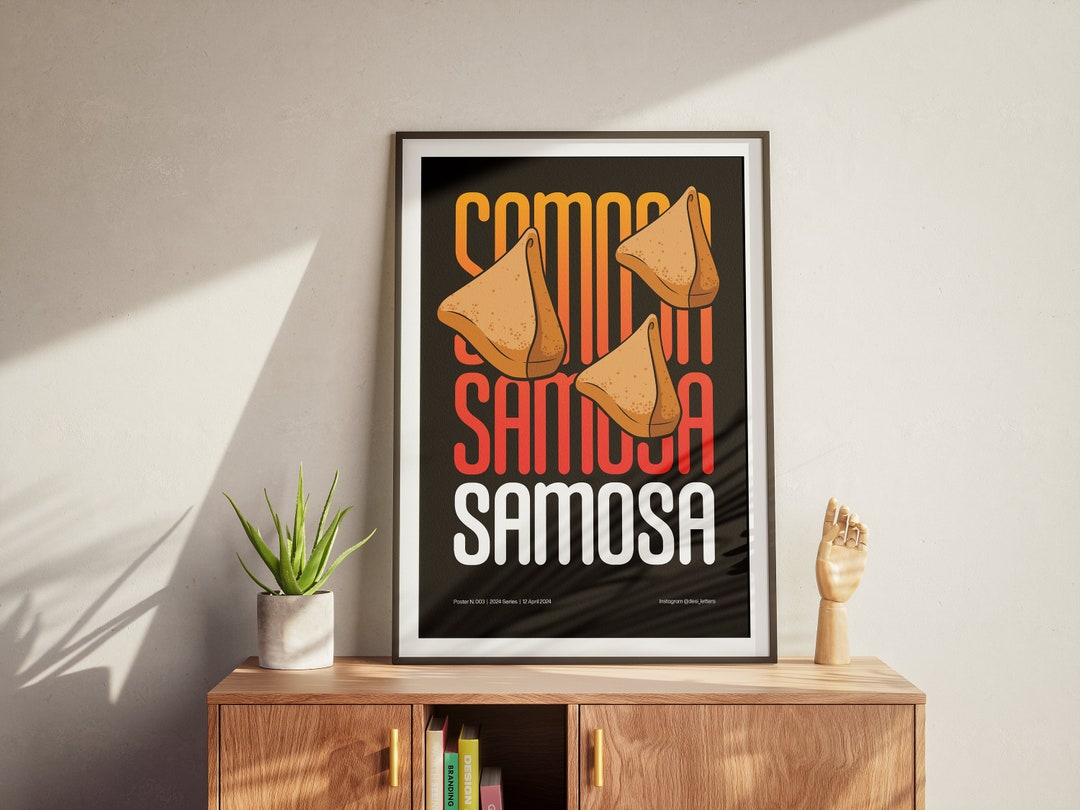 Indian Food Poster, Samosa Drawing, Foodie Wall Art Gift, Black Print ...