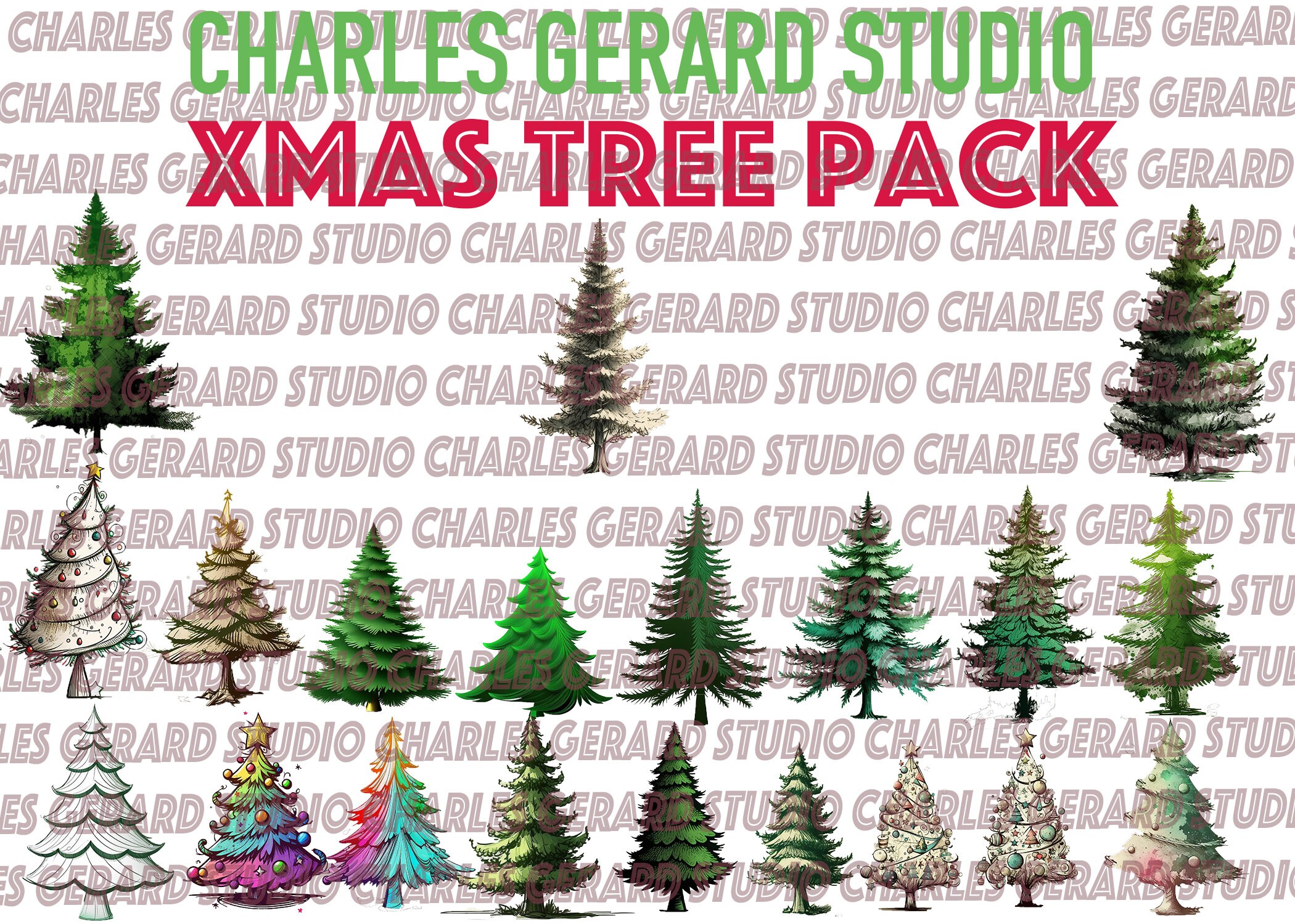 20 Cute Christmas Tree Clipart Bundle | 20 Christmas Tree PNG Images ...