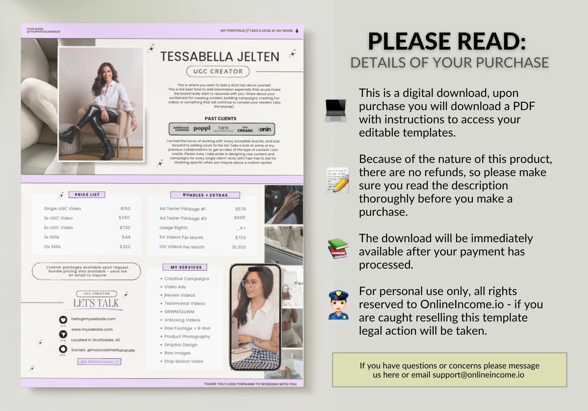 Editable UGC Rate Card Template, Modern Rate Sheet, Minimalistic Media ...
