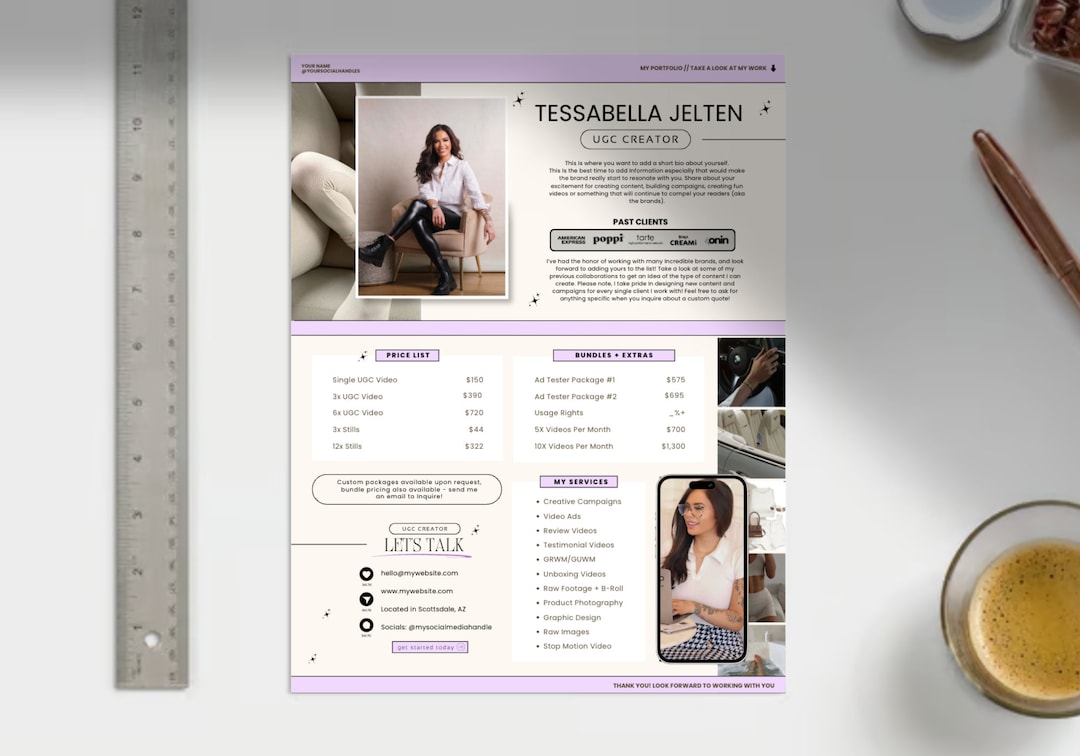 Editable UGC Rate Card Template, Modern Rate Sheet, Minimalistic Media ...