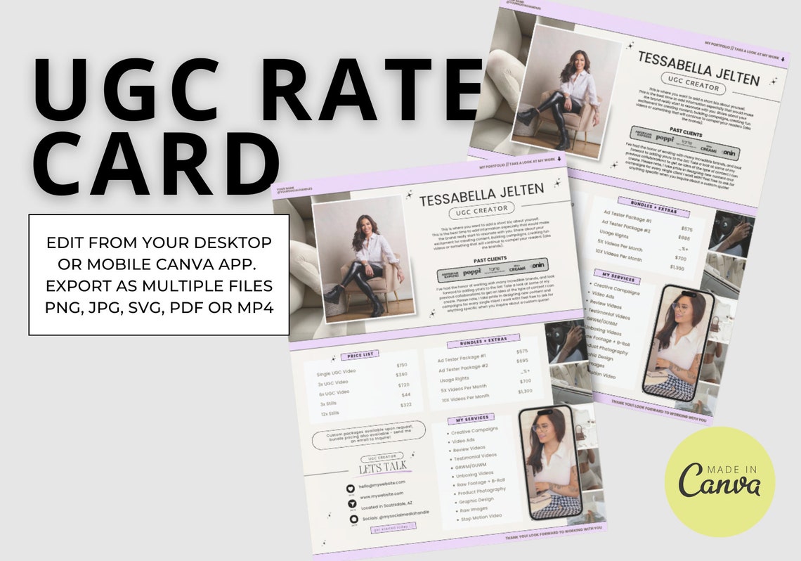 Editable UGC Rate Card Template, Modern Rate Sheet, Minimalistic Media ...