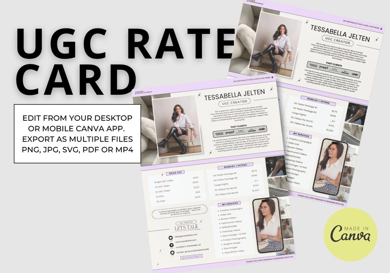 Editable UGC Rate Card Template, Modern Rate Sheet, Minimalistic Media ...