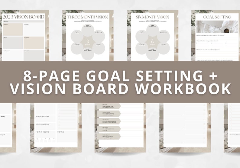 Vision Board Digital | Printable Journal Pages | Goal Setting Workbook ...