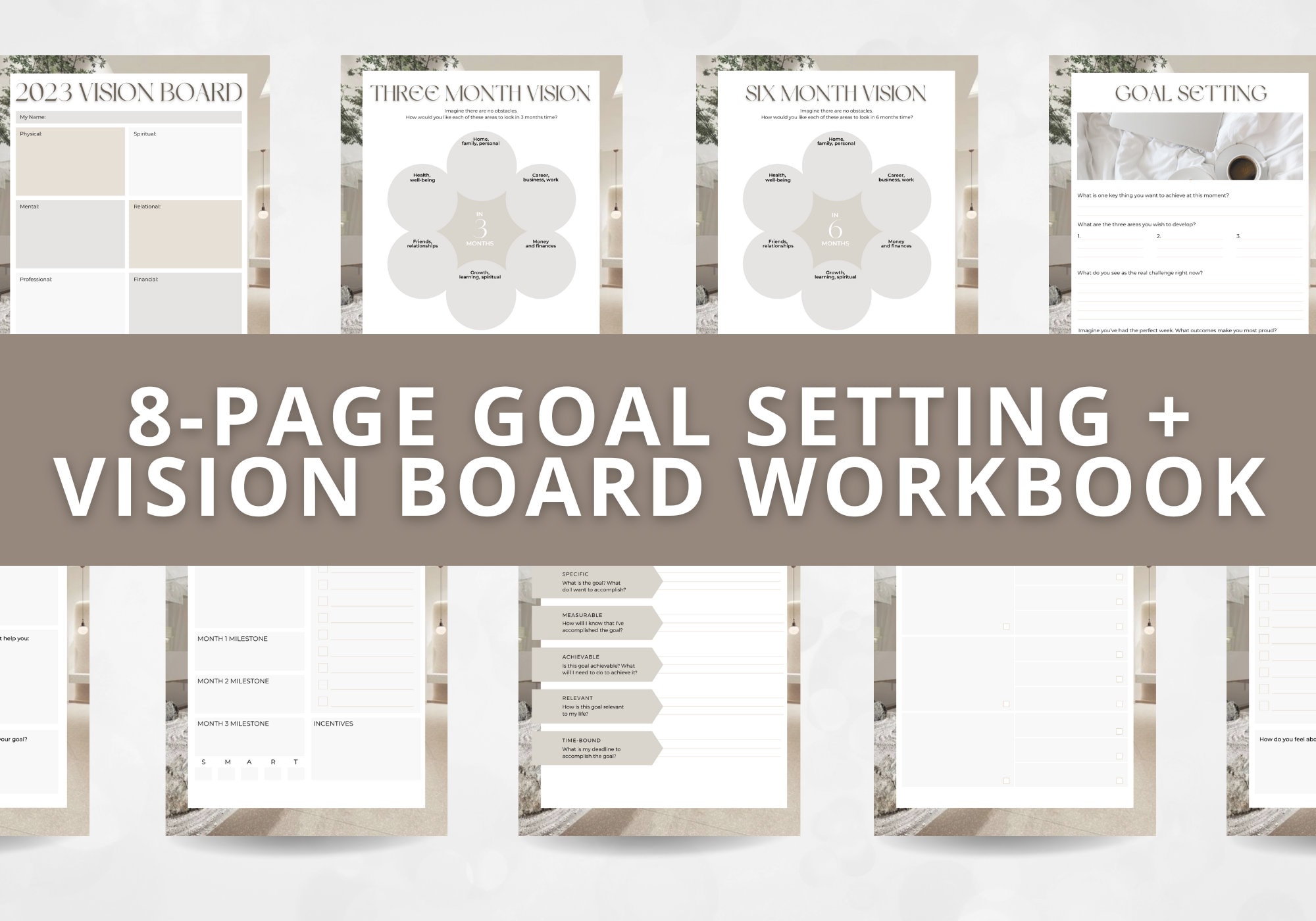 Vision Board Digital | Printable Journal Pages | Goal Setting Workbook ...