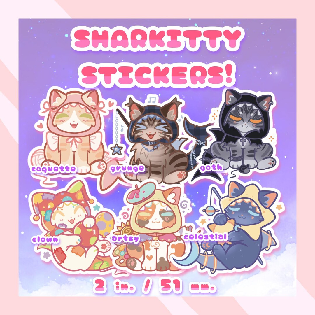 Sharkitty Stickers | Shark + Cat | Aesthetics | Coquette | Grunge ...