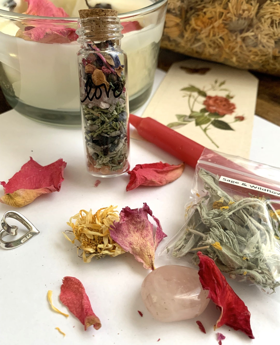 DIY Love Spell Jar Kit: Rose Quartz, Herbs, and Candle (x2) - Etsy