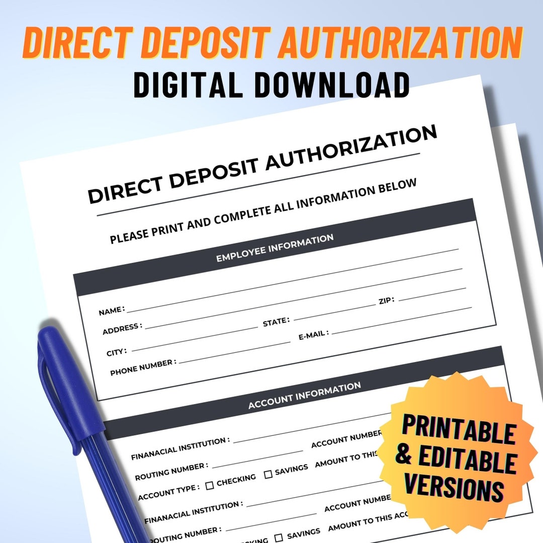 Editable Direct Deposit Authorization Template, Direct Deposit ...